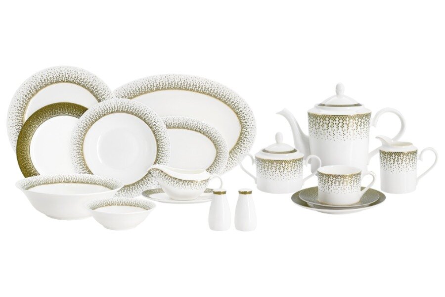Сервиз обеденно-чайный, 6 перс, 48 пр, фарфор F, бело-зеленый, с золотистым кантом, матовый, Virtus (Anna Lafarg Emily)