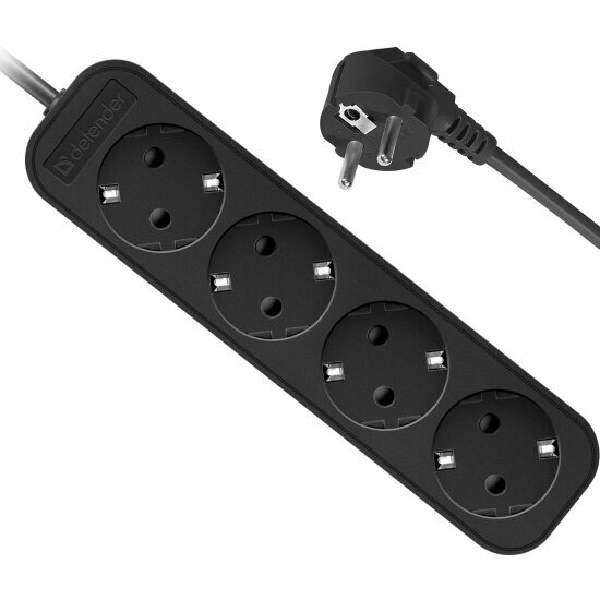 Сетевой удлинитель Defender M418 1.8 м (4 розетки) черный (коробка) (99325)