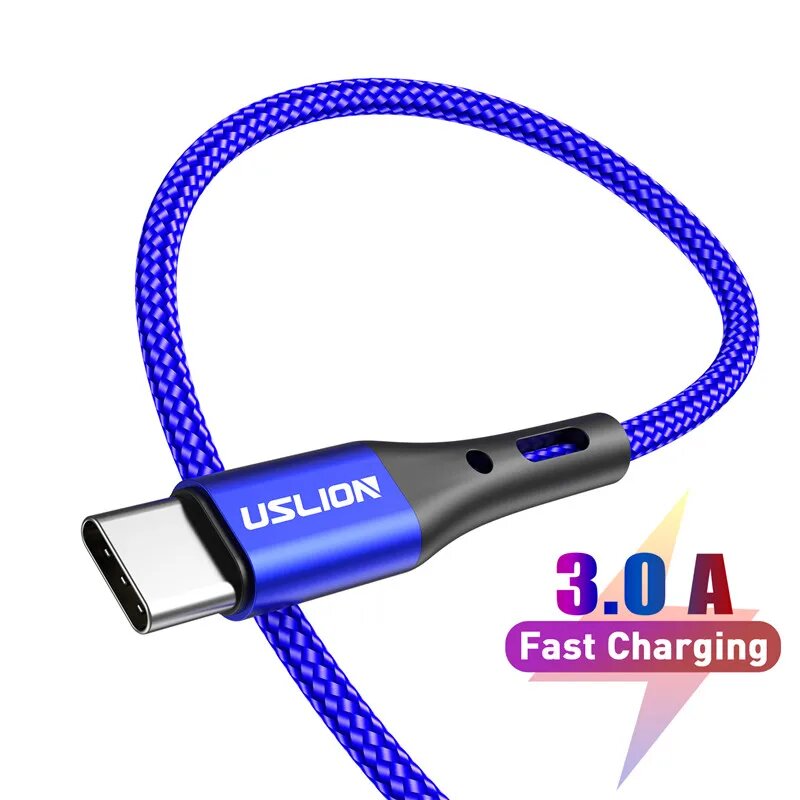 USLION USB-C кабель 3A, синий, 2 м