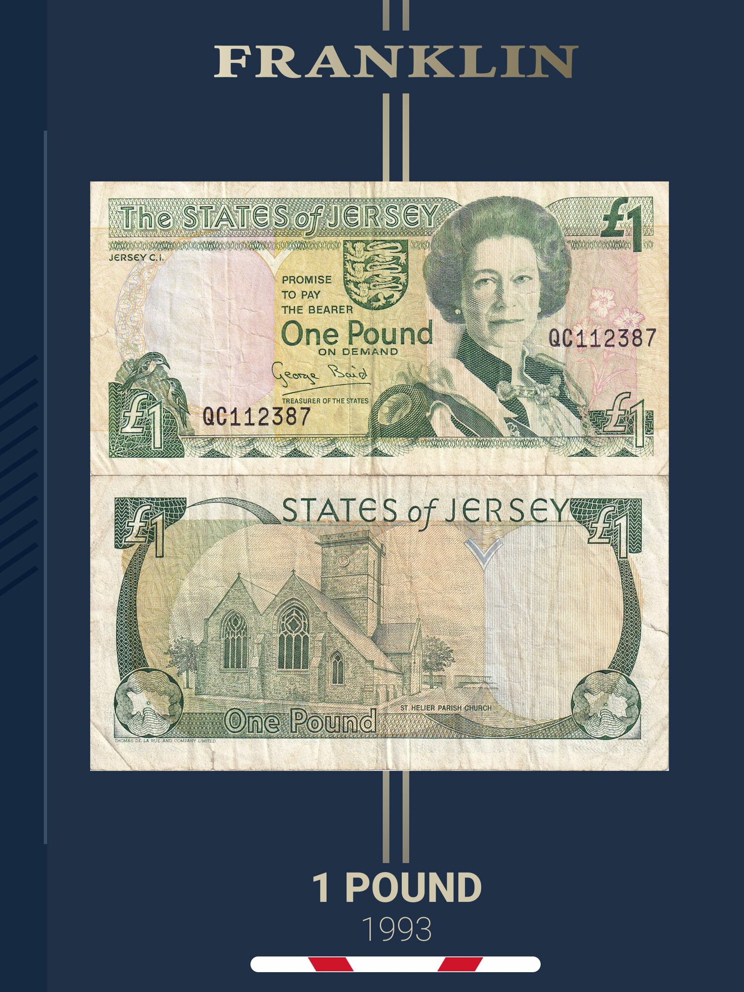 Банкнота Джерси 1 фунт ONE POUND 1993 Fine (F) Pick 20