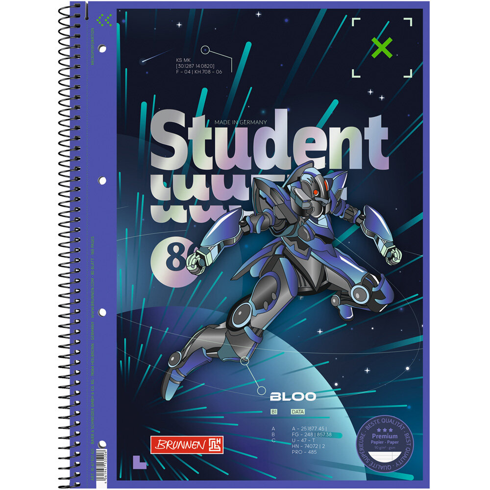 Тетрадь в линейку на пружине А4 Premium "Robot Heroes", микроперфорация, 90 гр/м2, 80 листов, Brunnen (пр-во Германия)
