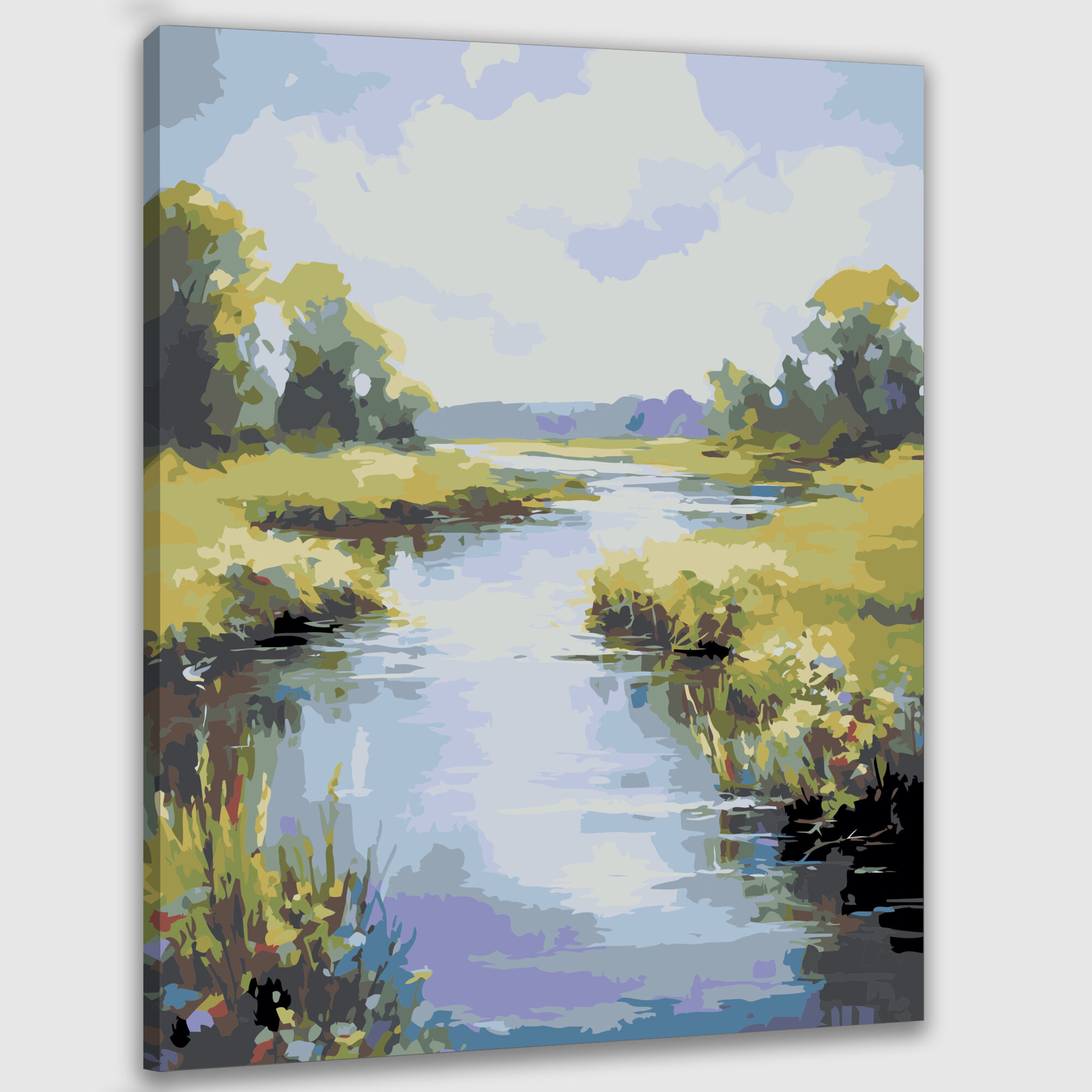 Картина по номерам 40x50 см, импрессионизм, картина, масло, лето, пейзаж, река, сельская местность, вода, зелень