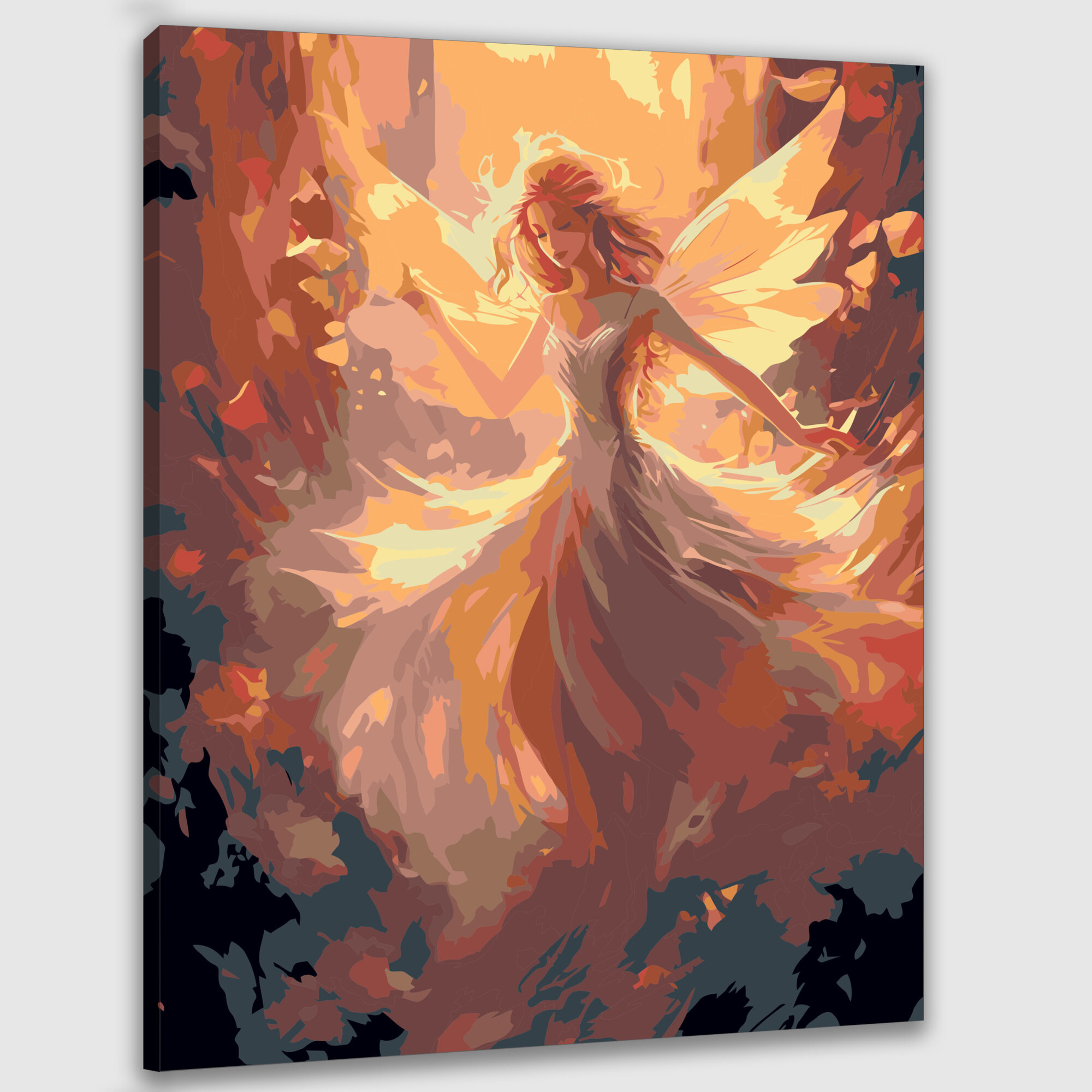 Картина по номерам 40x50 см, картина, цифровая, фея, сад, цветы, лепестки, калейдоскоп, краски, волшебство, крылья