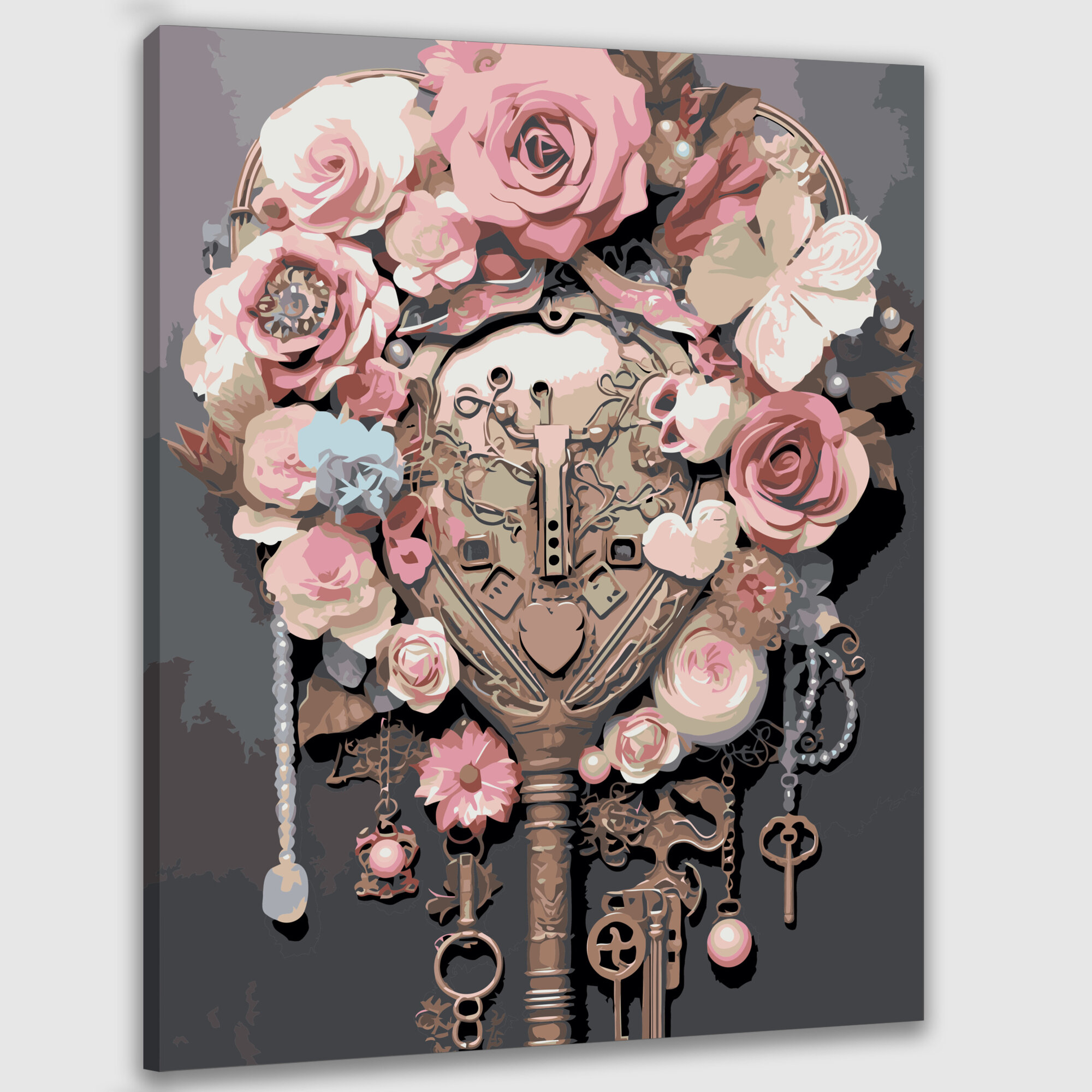 Картина по номерам 40x50 см, картина, коллаж, смешанная техника, эмблема любви, медальон, сердце, замысловатые детали