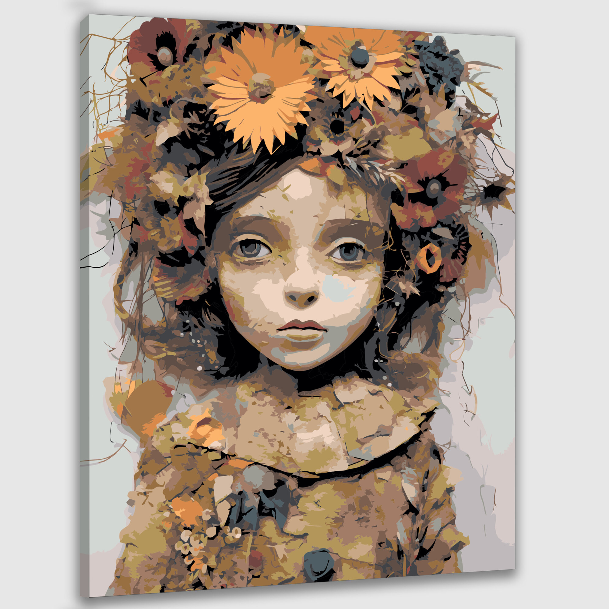 Картина по номерам 40x50 см, картина, кукла, ткань, цветочный венок, сухоцветы, текстура, цвета, тактильное, визуальное