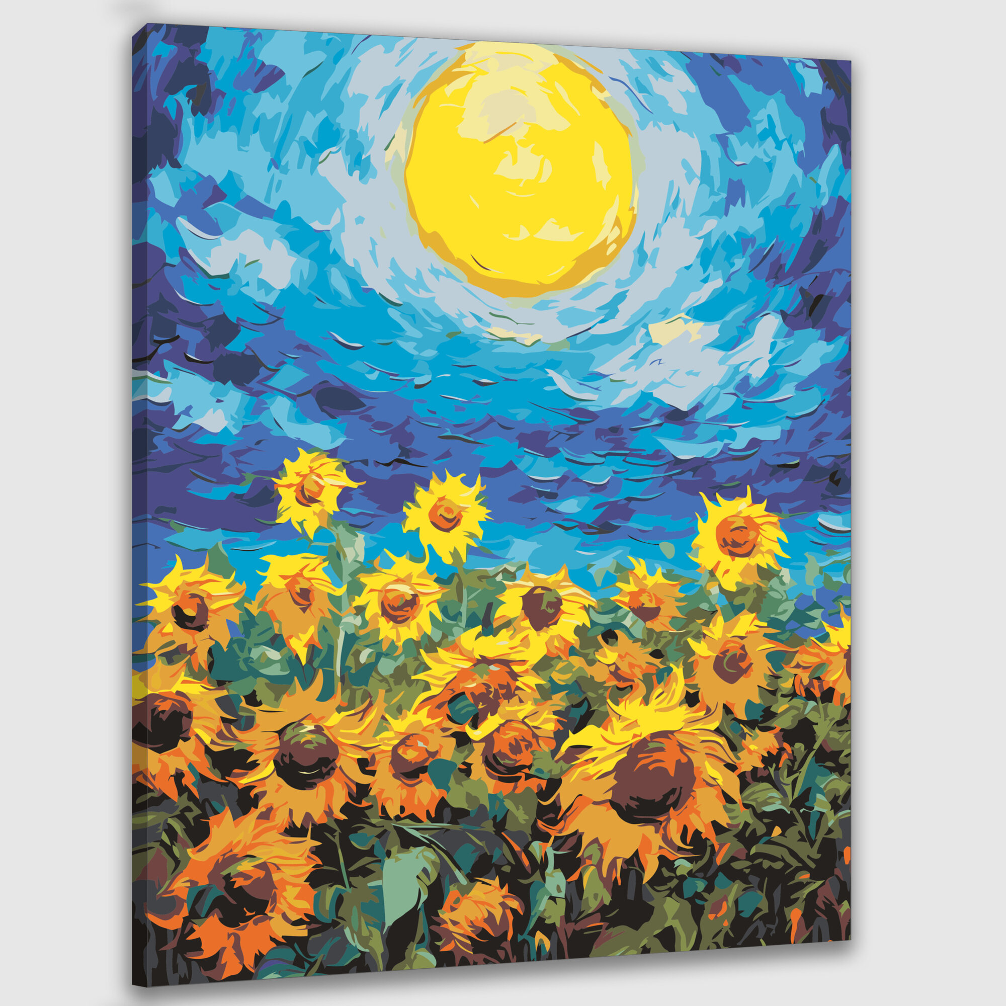 Картина по номерам 40x50 см, картина маслом, стиль Ван Гога, поле подсолнечника, ярко-желтые лепестки