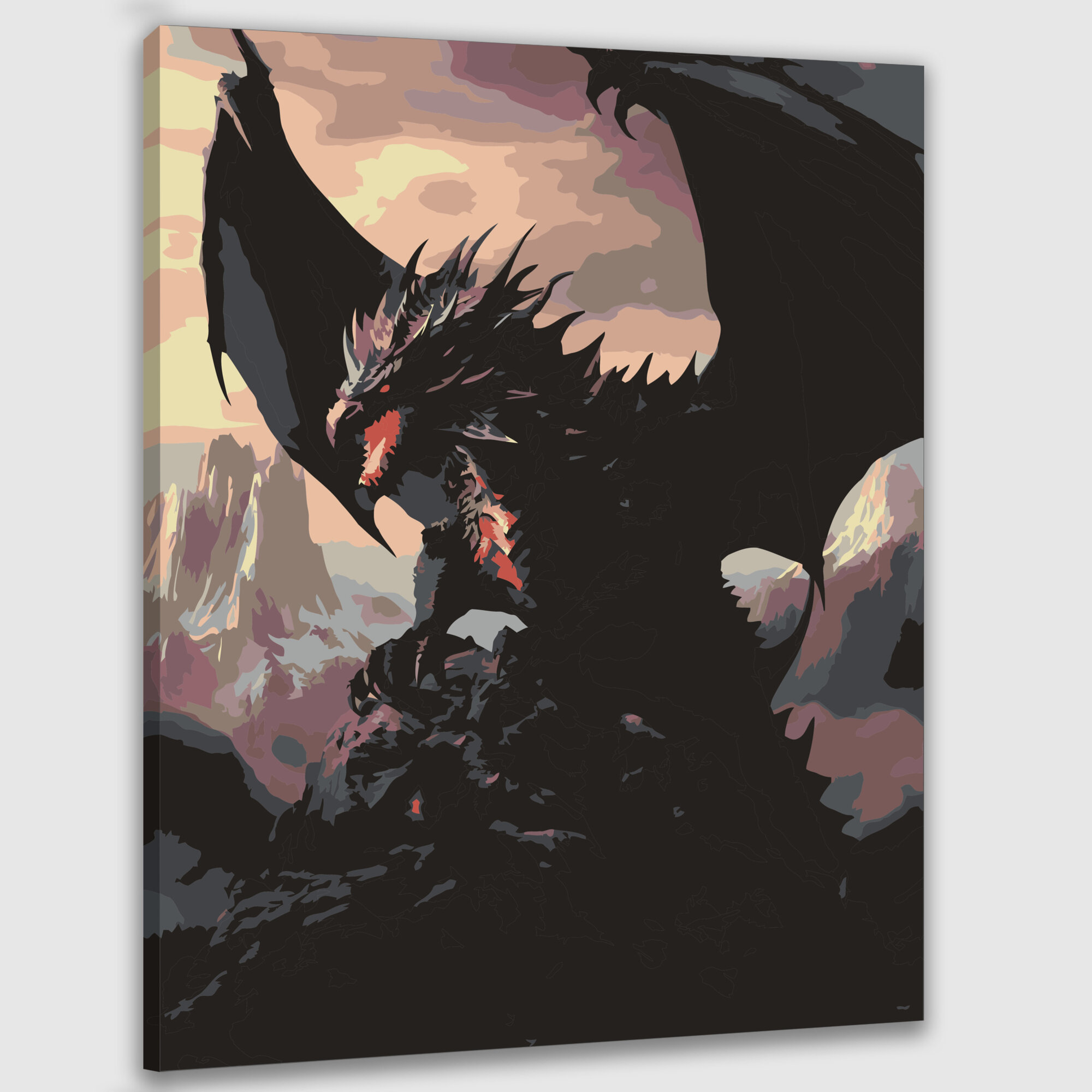 Картина по номерам 40x50 см, дракон, пробуждение, эпический, фэнтезийный, иллюстрация, яркие краски, мощь