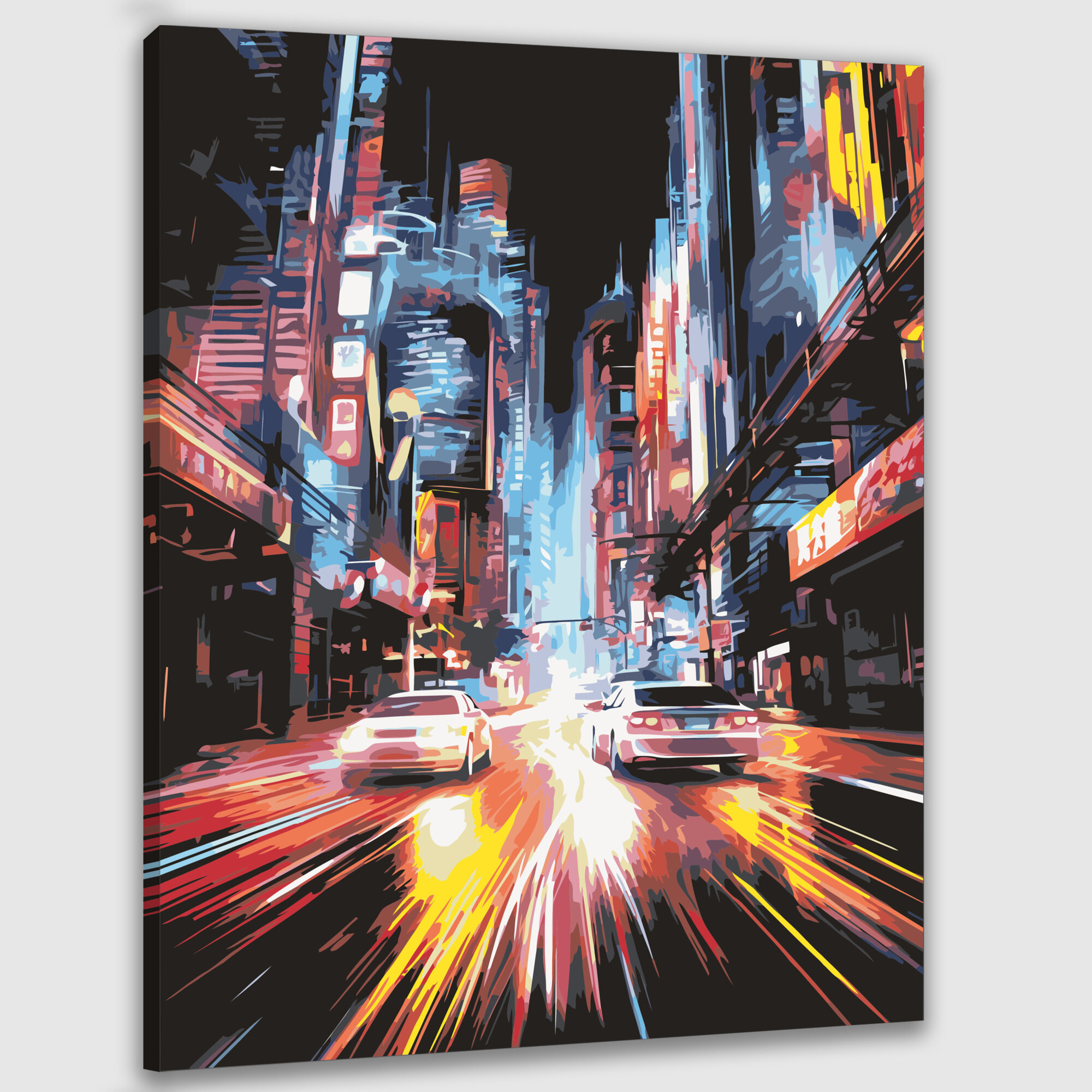 Картина по номерам 40x50 см, городская улица, ночь, автомобильные огни, энергия, движение, полосы света, оживление