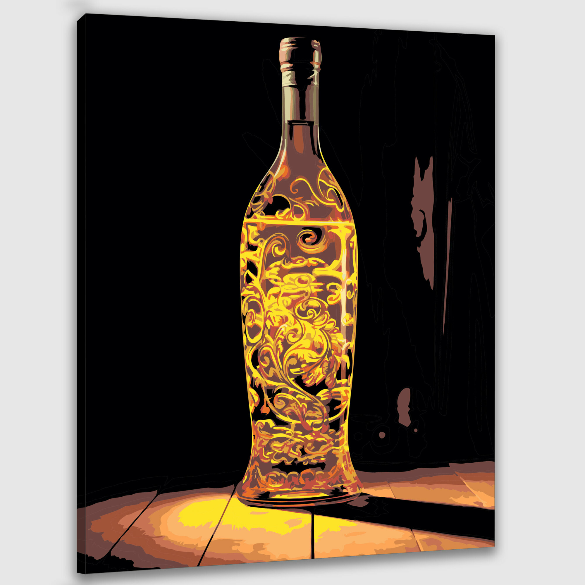 Картина по номерам 40x50 см, винтажное вино, бутылка, цифровая иллюстрация, стеклянная поверхность, замысловатые узоры