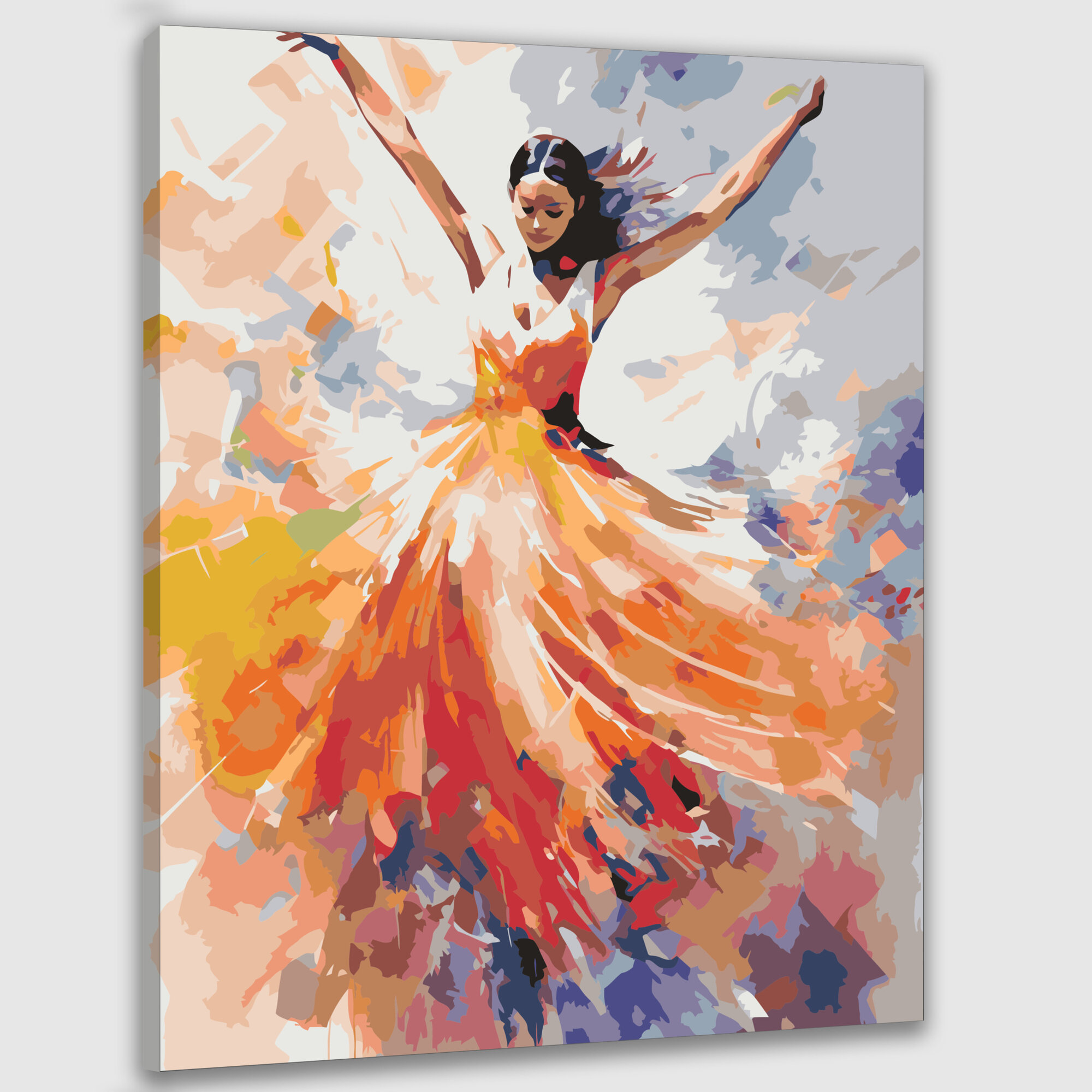 Картина по номерам 40x50 см, танцевальное представлени, акварельная картина, танцовщица, прыжок, грациозное тело
