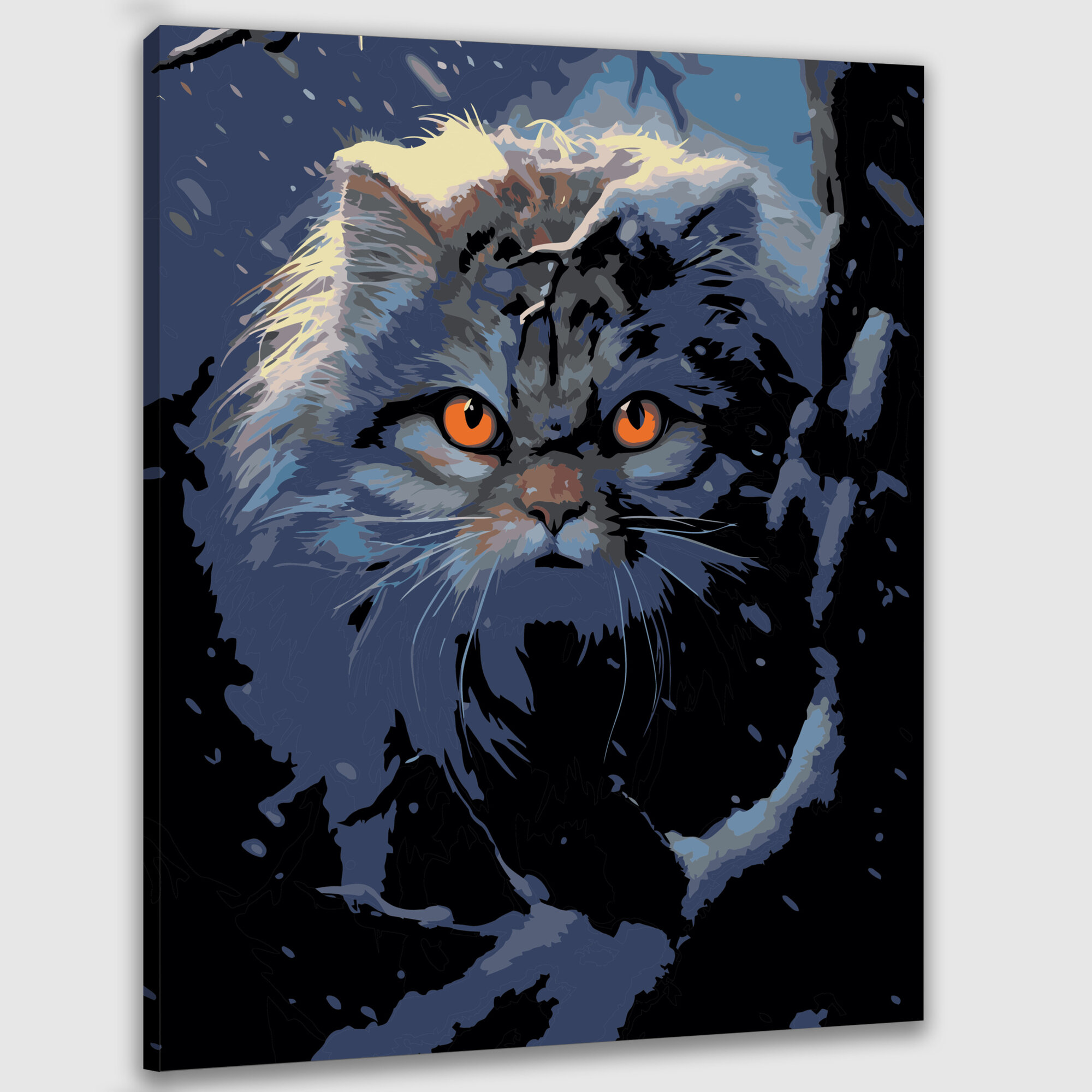 Картина по номерам 40x50 см, манул, заснеженный лес, органичное вписывание, холодная цветовая палитра