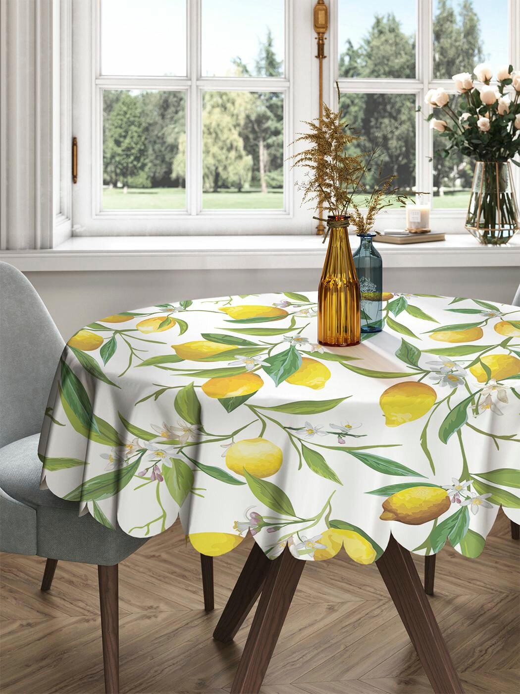 Круглая скатерть на стол с принтом "Аппетитные лимончики" 150х150 см, JoyArty