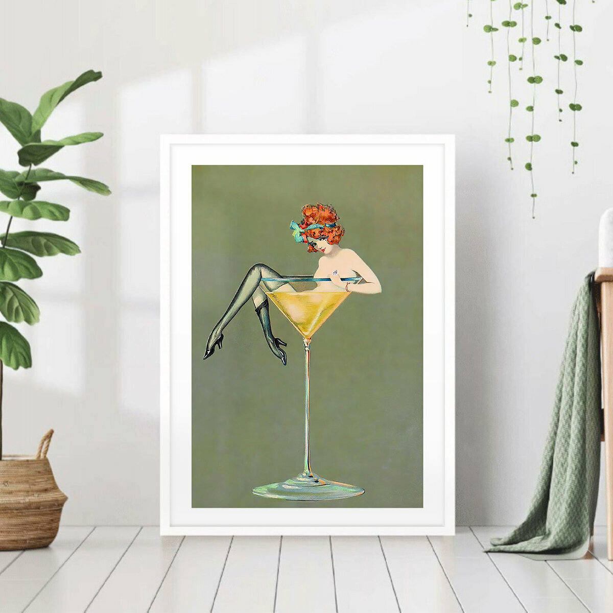Постер "Девушка в бокале" в белой рамке 50х70 см для интерьера на стену