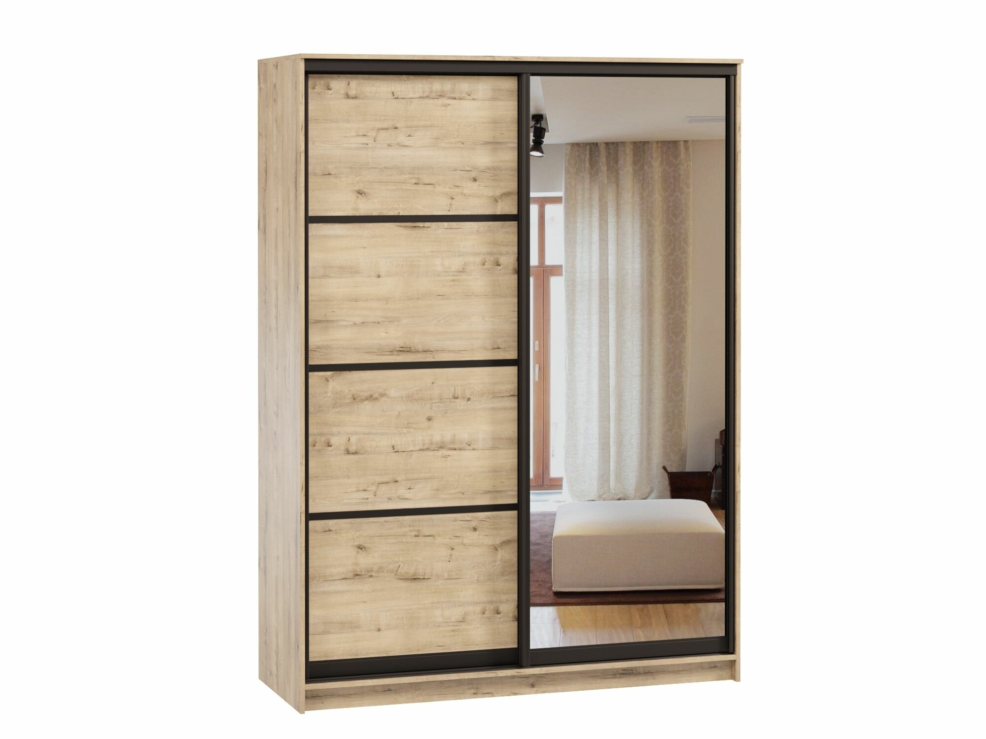 Шкаф купе с зеркалом Верия 90х40х210 Дуб Ирландский 2.2 с полками и штангой