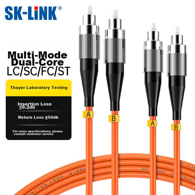 SK-LINK Fiber Optic Patch Cable, FC-FC Gigabit Multi-Mode Dual-Core UPC Fiber Optic Cable, Data Center Transceiver, OM2 Pigtail, 50/125um, Low Smoke Zero Halogen, 1 Meter, SK-TX1GMM