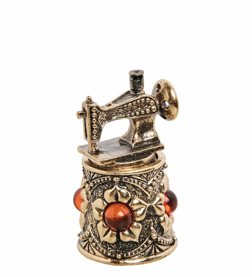 Наперсток "Ажурный с швейной машиной" (латунь, янтарь)