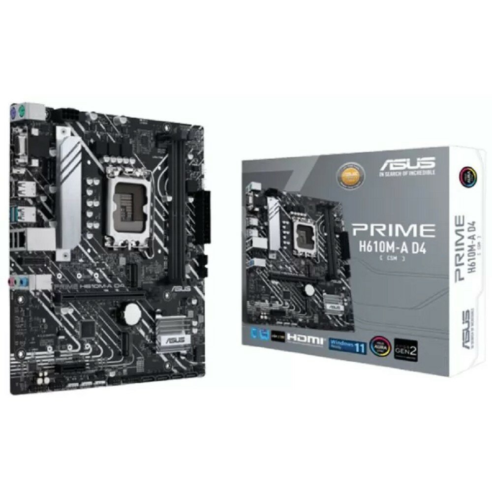 Материнская плата ASUS PRIME H610M-A D4-CSM, LGA1700, mATX, 2xDDR4, VGA, HDMI, DP, 2xM.2, LAN 1Gb