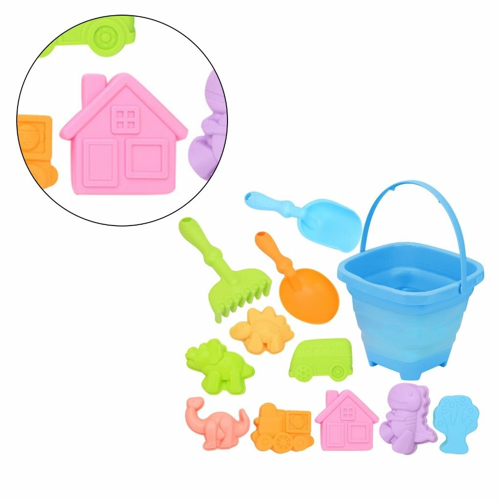 Игрушки для песочницы, Детское мягкое складное ведро для пляжа - синий 12 предметов, 1 набор