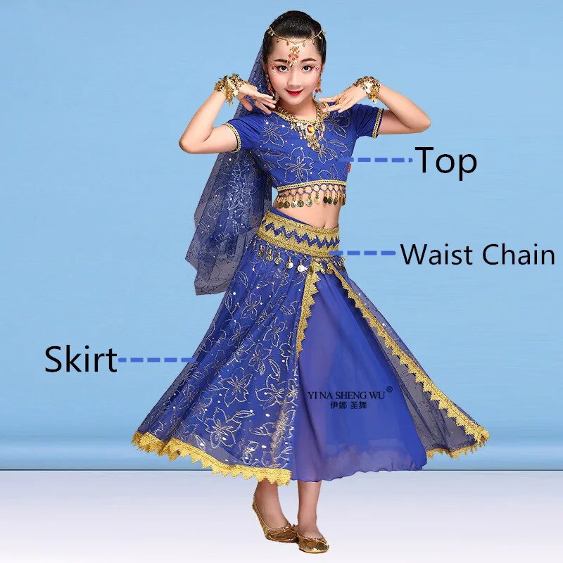 Детский костюм для танца живота YI NA SHENG WU 2/3/5/7/8 шт. Синий, L, Royal blue 3pcs