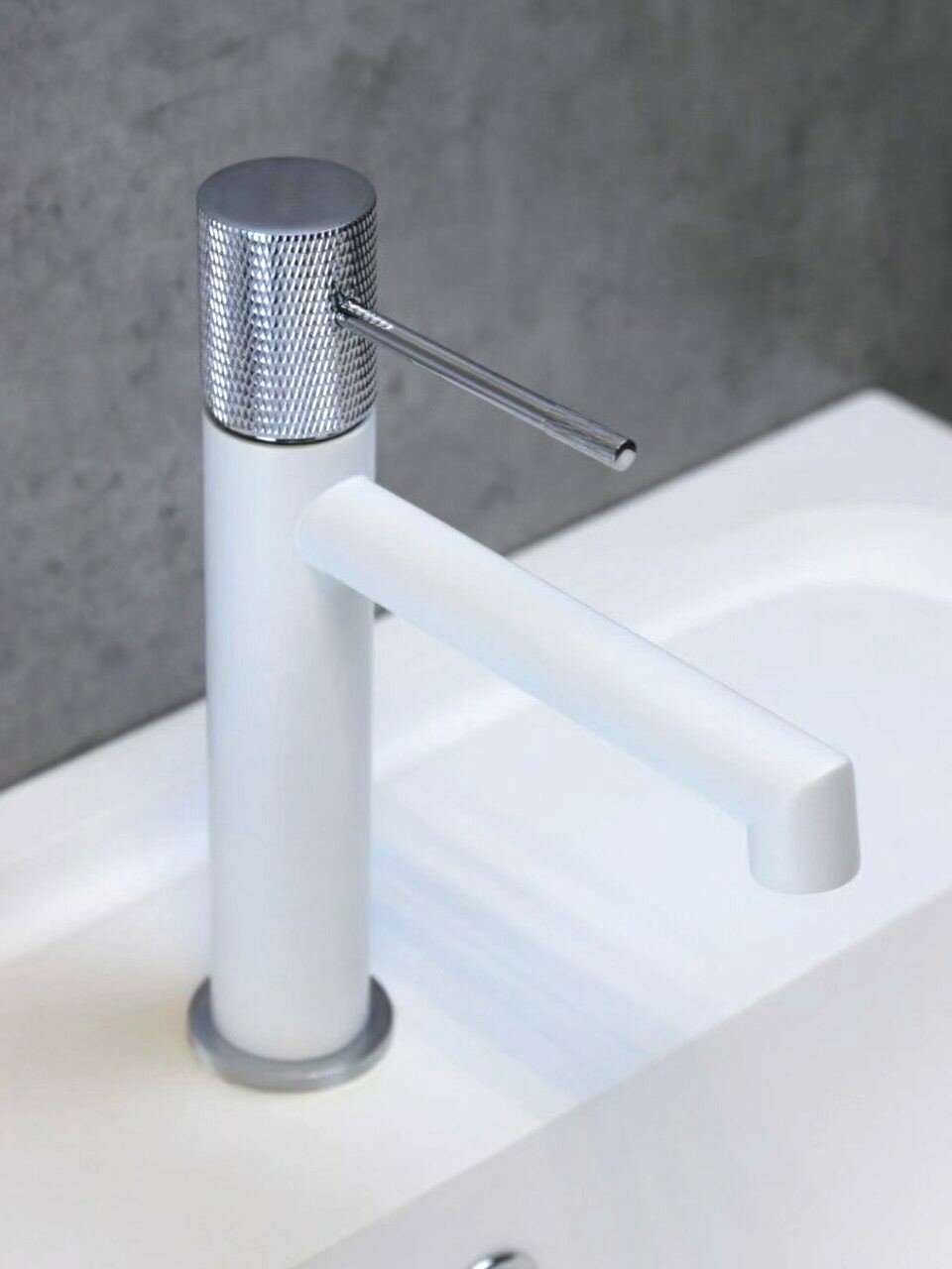 Смеситель для раковины в ванную, латунь, аэратор, однорычажный, белый матовый / хром