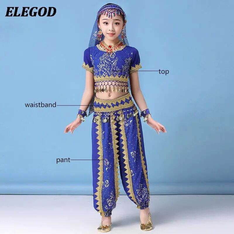 Детский костюм для танца живота, блестящий, ацетат М, 3pcs royal blue