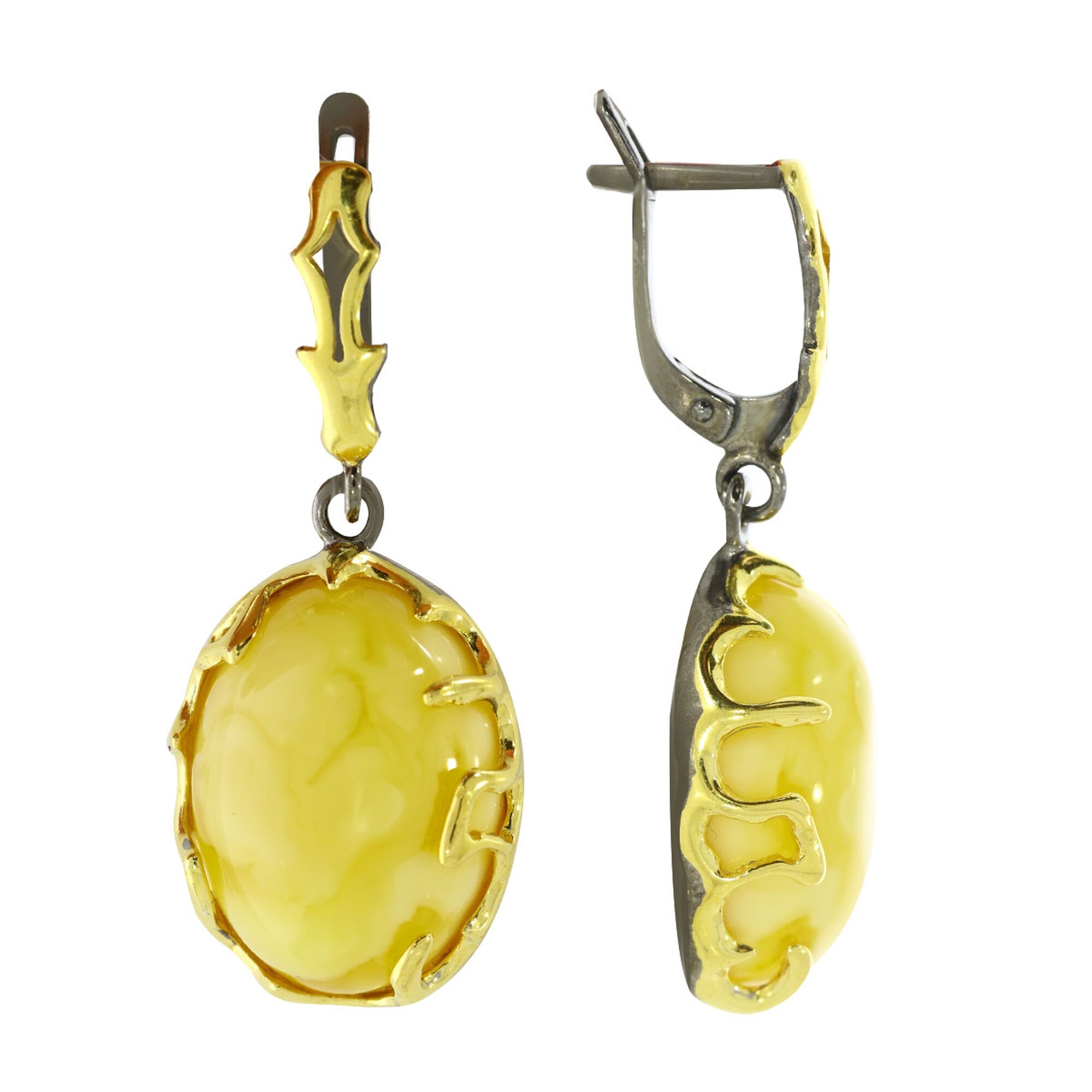 Серьги, серебро, 925 проба, золочение, янтарь
