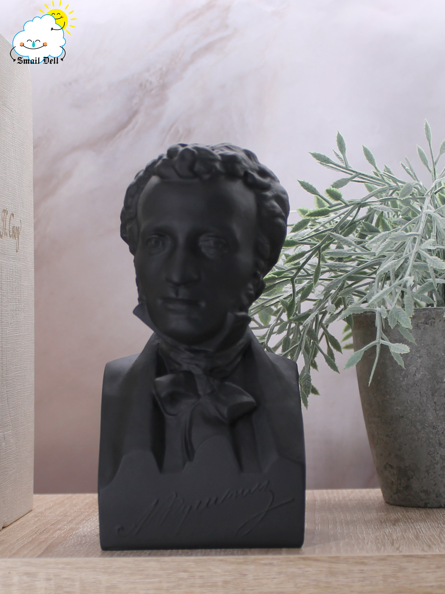 Статуэтка бюст А. С. Пушкин № 1 , 15 см , гипс , цвет чёрный матовый