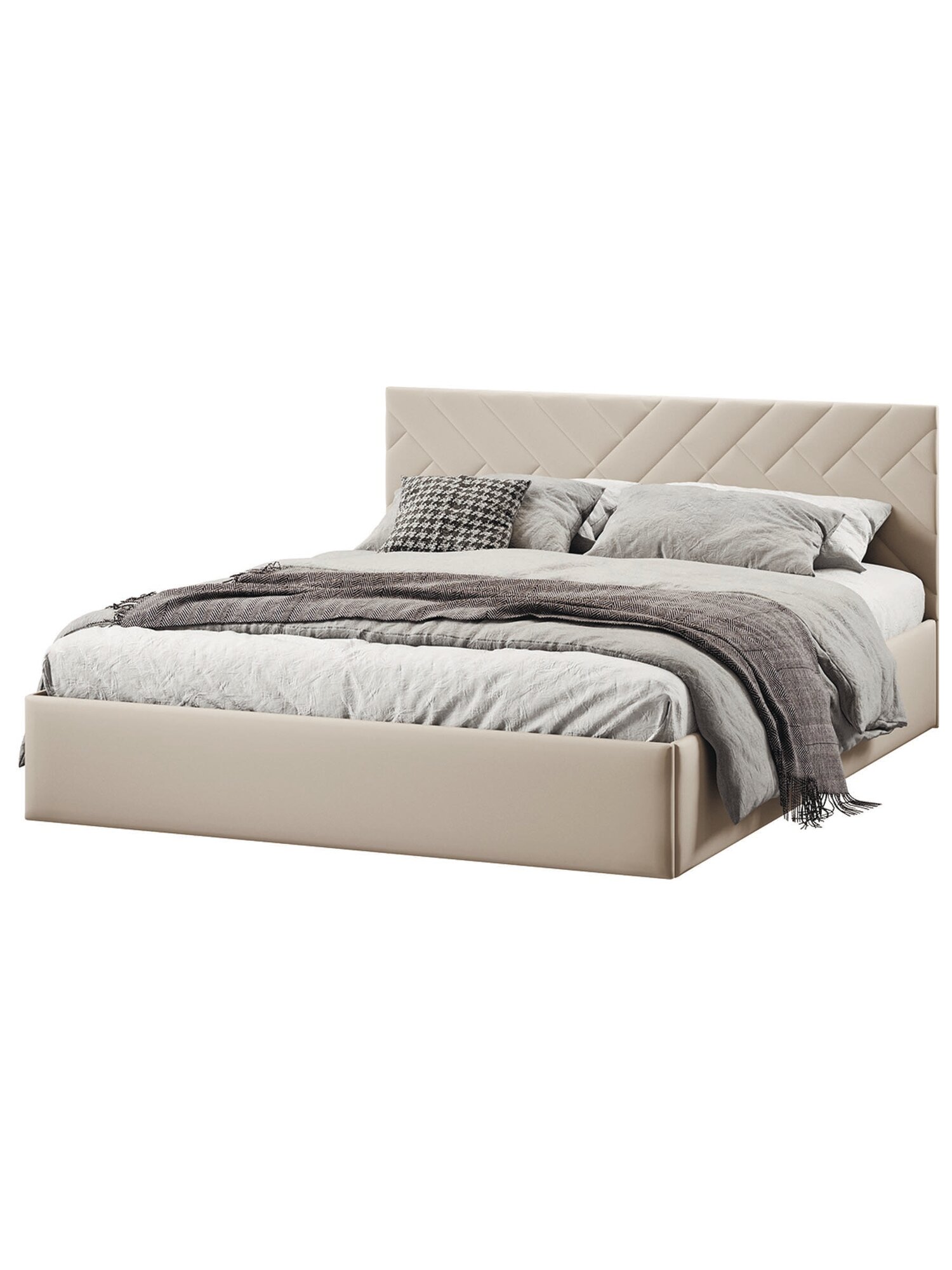 Кровать Кевия с подъемным механизмом (1600) Тип 1 Велюр Confetti Cream, 160x200 см, велюр, бежевая