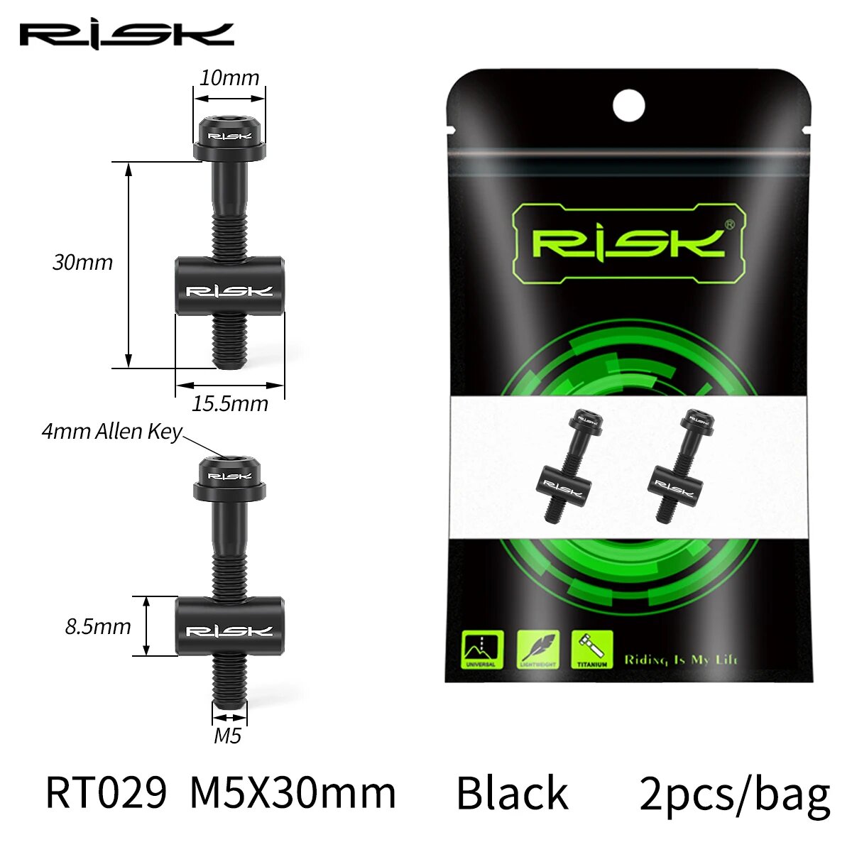 RISK Болты подседельный штырь титановый сплав 2 шт. black M5X30