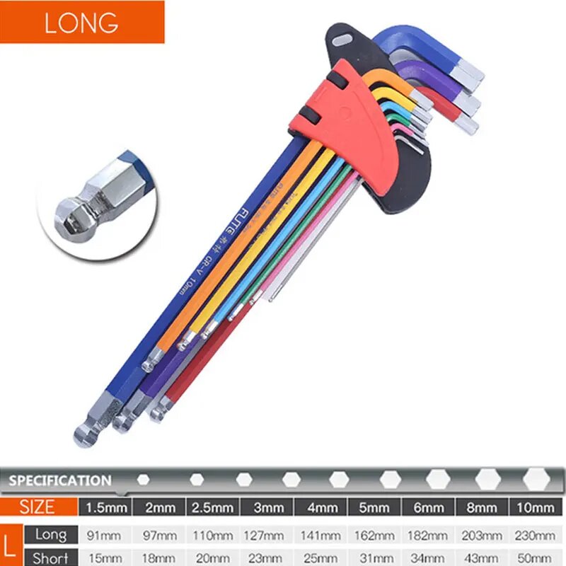 Набор шестигранных ключей PIPES 9 шт. HEX KEY SET LONG