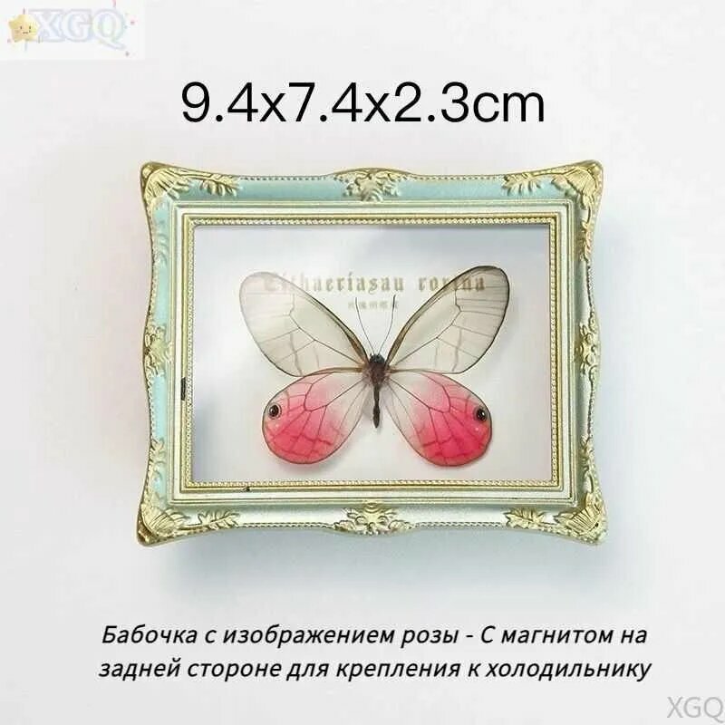 Чучело декоративное Настоящая бабочка в рамке с магнитом и кронштейны для украшения интерьера комнаты, дома, мебели, холодильникаXGQ