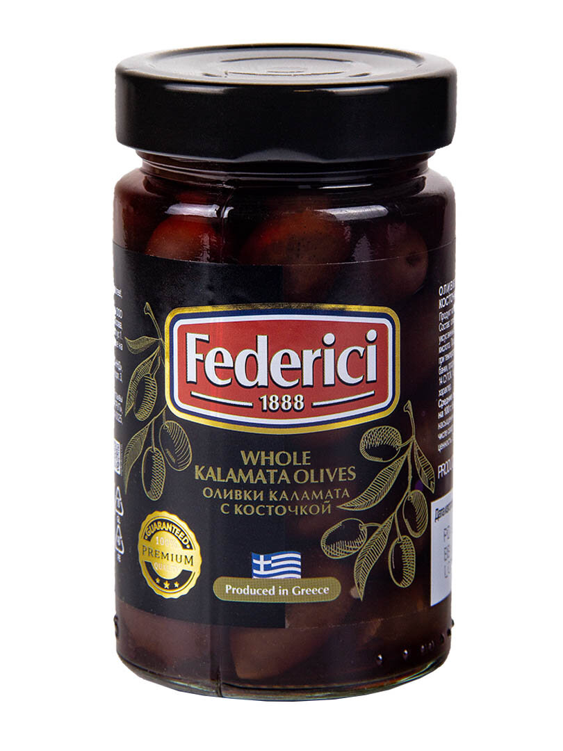 Оливки Federici Каламата с косточкой, консервированные, 300 г