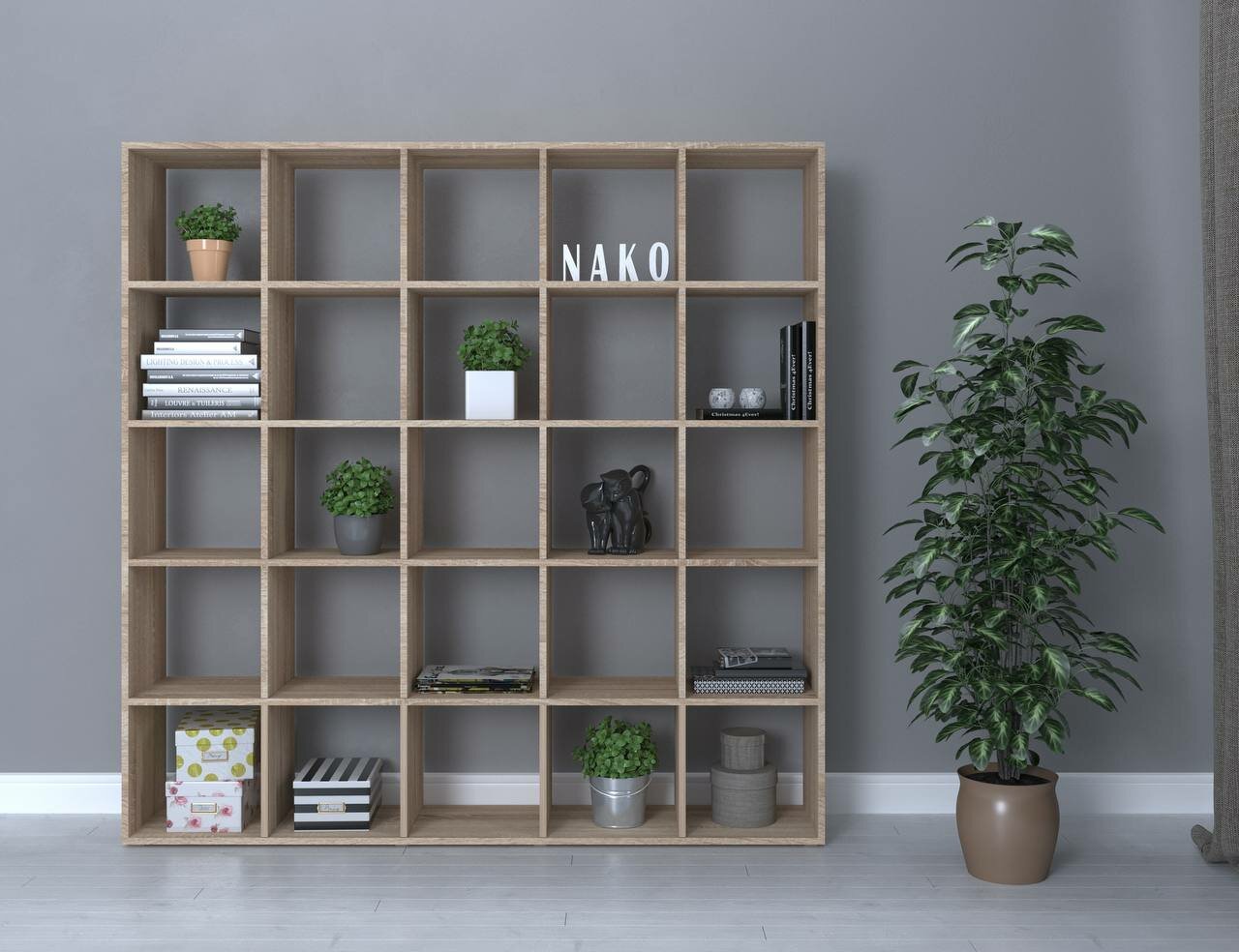 Стеллаж универсальный модель КВ 25, (ШхВхГ) 159,6х159,6х25, 25 полок, дуб Сонома