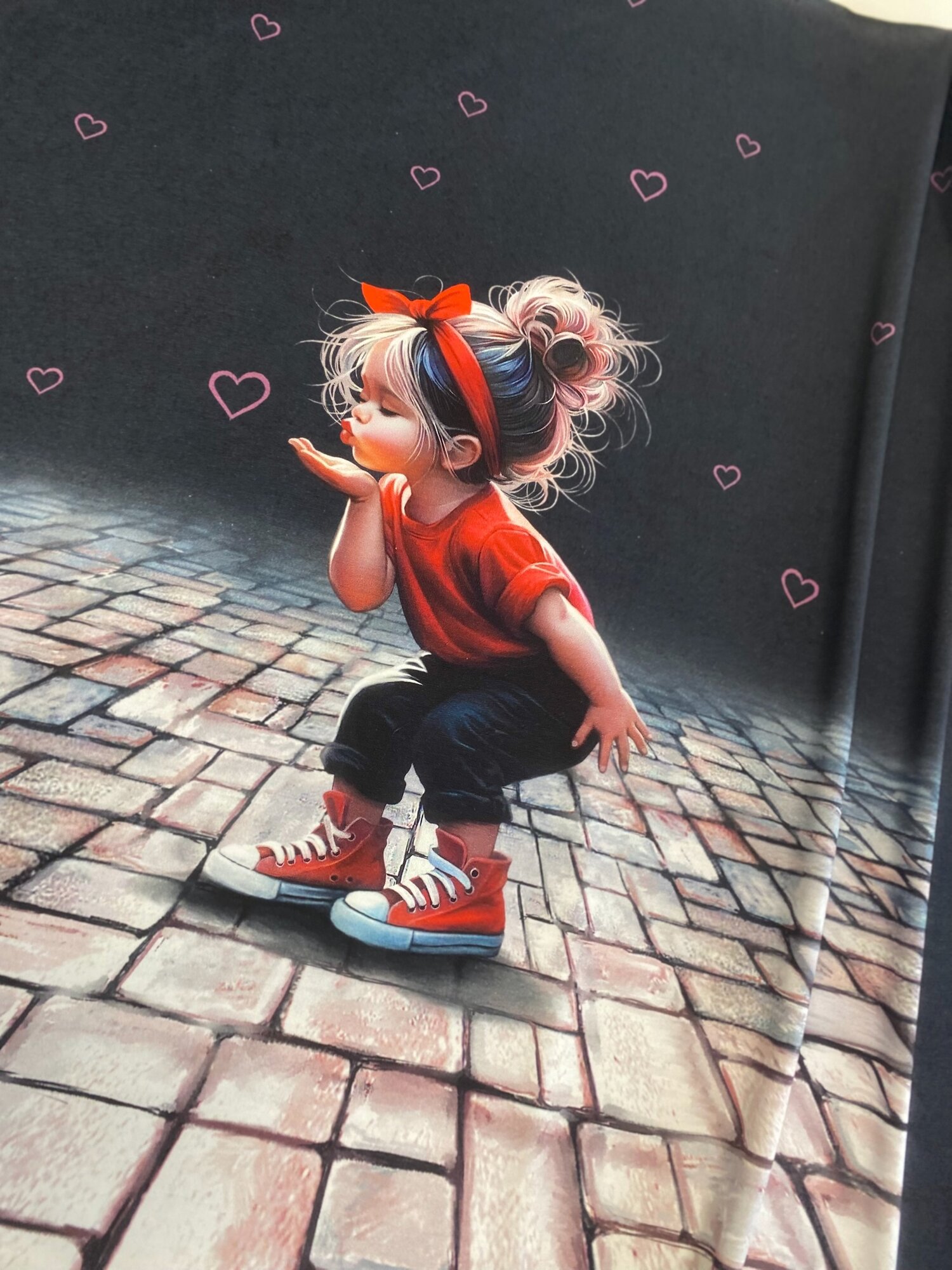 Купон Девочка поцелуйчик , Кулирка, для рукоделия, 92% хлопок, 8% лайкра, цветочный принт