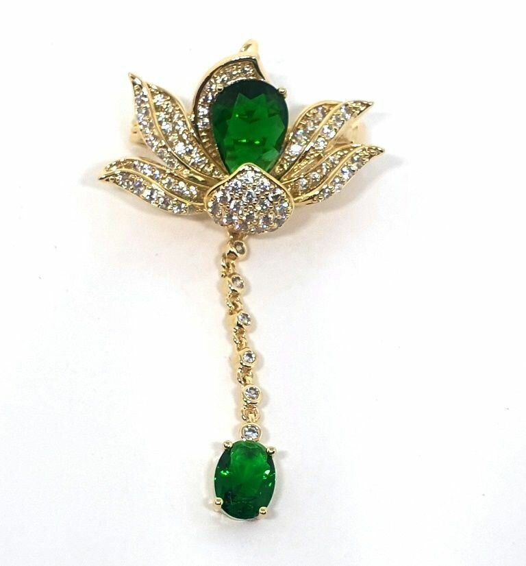 Брошь, фианит, стекло