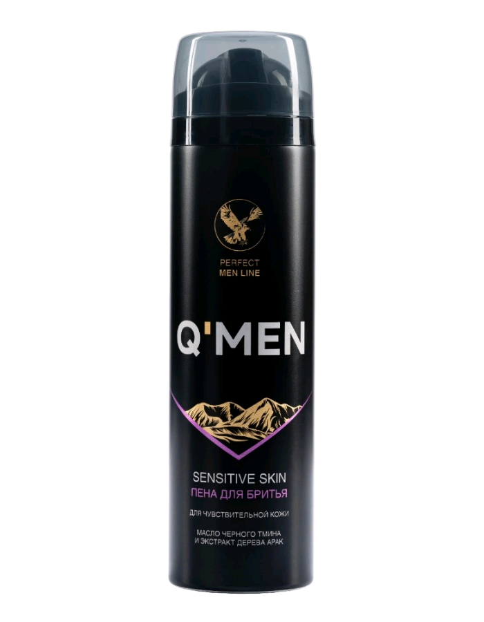 Q'men Sensitive Skin Пена для бритья для чувствительной кожи "с маслом черного тмина и экстрактом дерева арак" 240 мл.