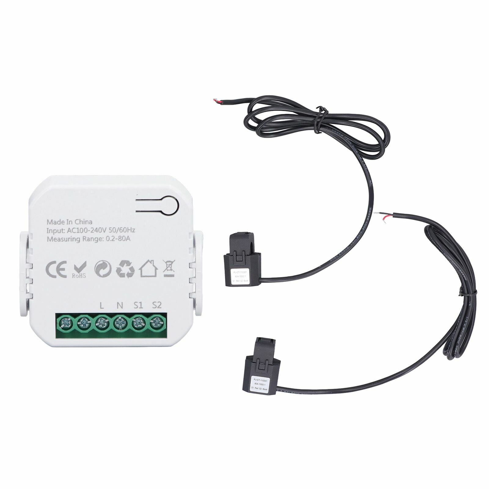 Умный счетчик энергии в реальном времени, приложение, с 2 ТТ 80A, черный, AC100-240V