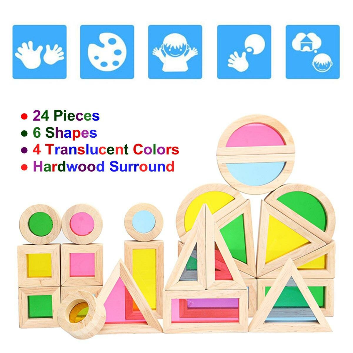 Loveliness Деревянные Радужные Блоки Строительные Игрушки Набор Сложенных Блоков 24-элементный