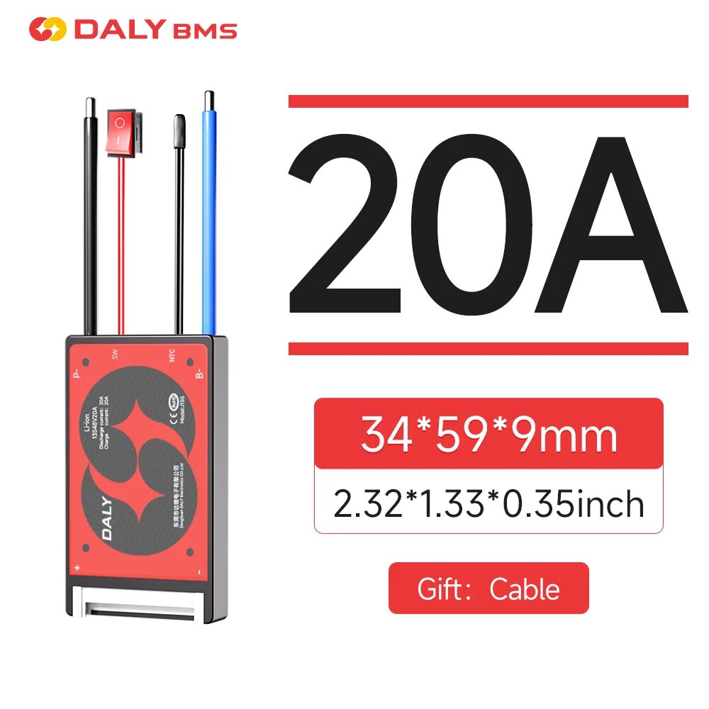 Daly BMS 13S 48V Li-ion, 20A, SW, Cable