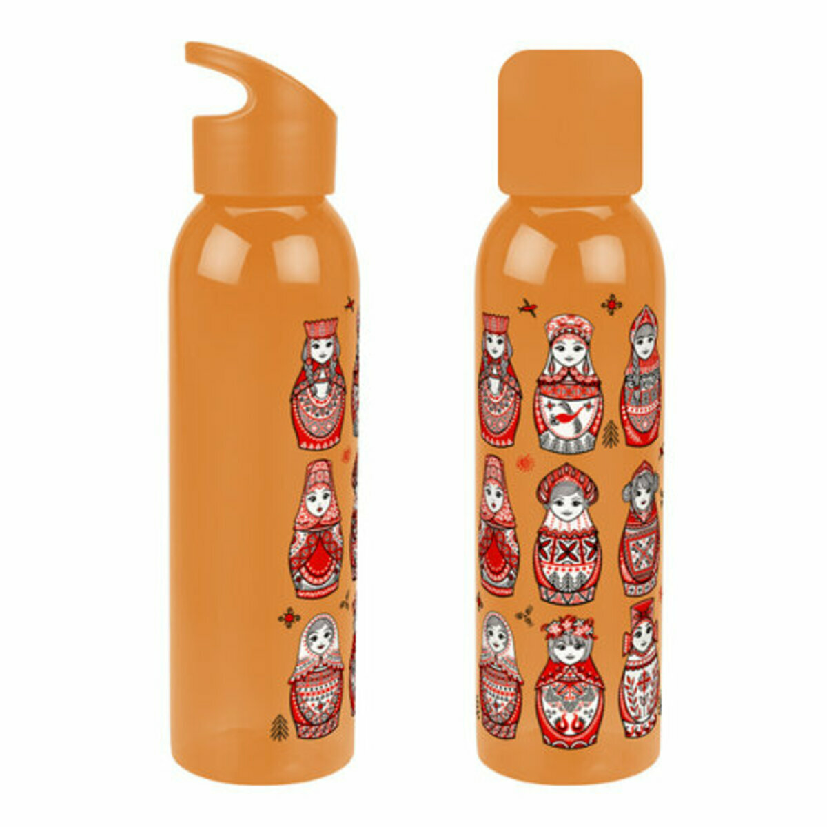 Бутылка для воды «Девять матрёшек. Мезенские мотивы.» (оранжевый)