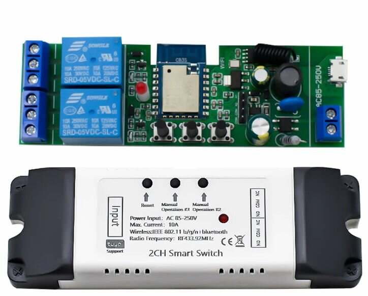 Умный беспроводной переключатель Tuya Smart (TYWB 2CH 85-250V RF) с дистанционным управлением по Wi-Fi (Smart life) (Д)