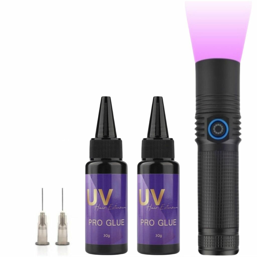 Набор для UV-наращивания волос: 20W UV-лампа (3-5 сек. отверждения), 230 г UV-клея Долговечная фиксация, безопасное и простое нанесение