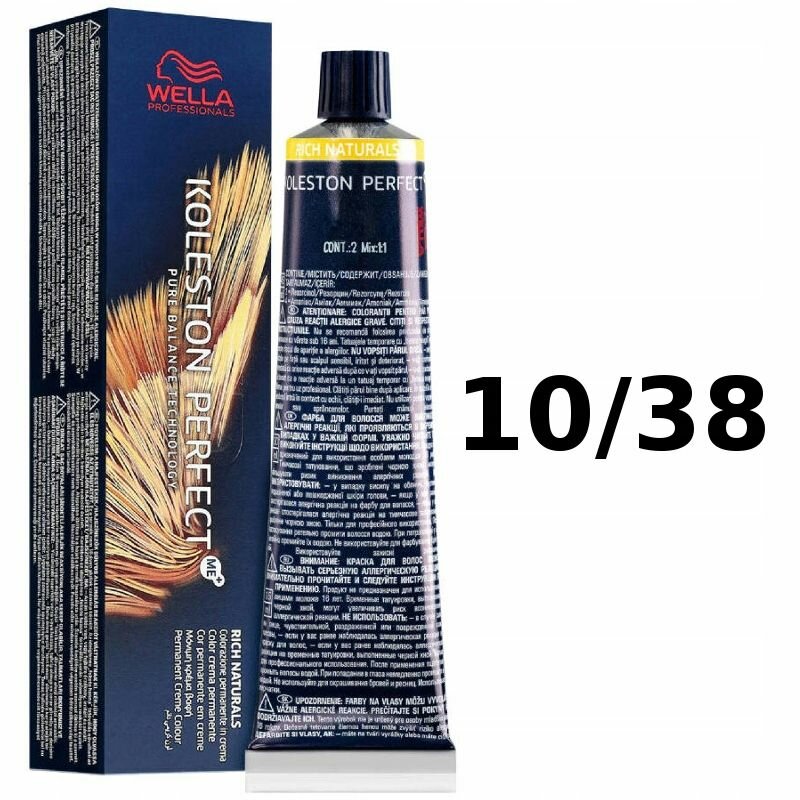 Wella Koleston Perfect ME+ 10/38 Пудровый экрю/яркий блонд золотой жемчуг Стойкая крем-краска для волос, 60 мл