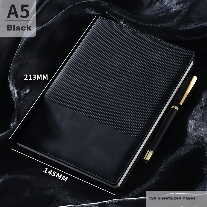 Zuolanzhe A5 Business Notebook High Appearance Value Customized Hardcover Pen Insert Notebook Stationery Thickened Notebook 2025 New Diary Work Log Meeting Record Book Black