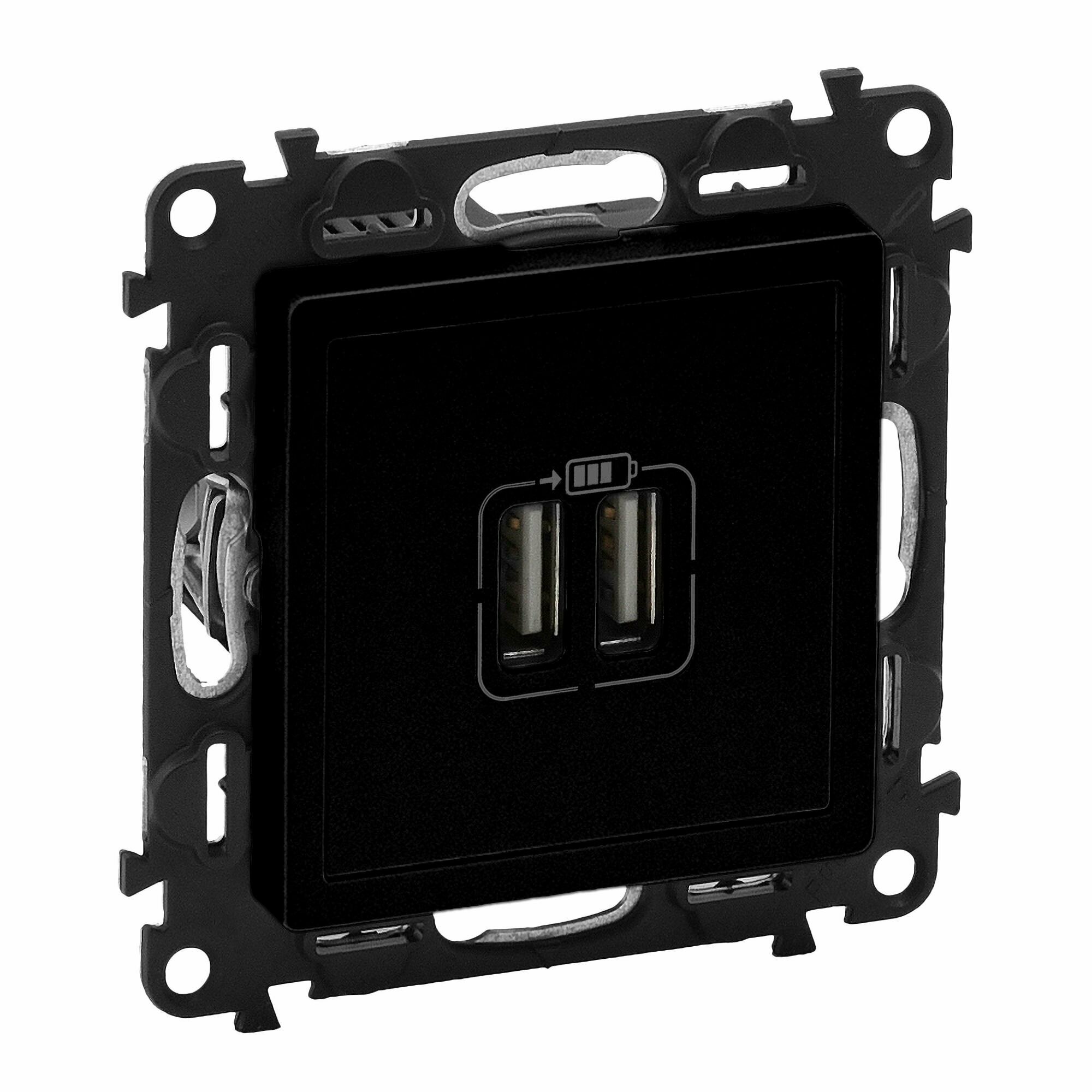 Legrand Valena LIFE. Зарядное устройство с двумя USB-разьемами 240В/5В 1500мА. С лицевой панелью. Антрацит, 756312