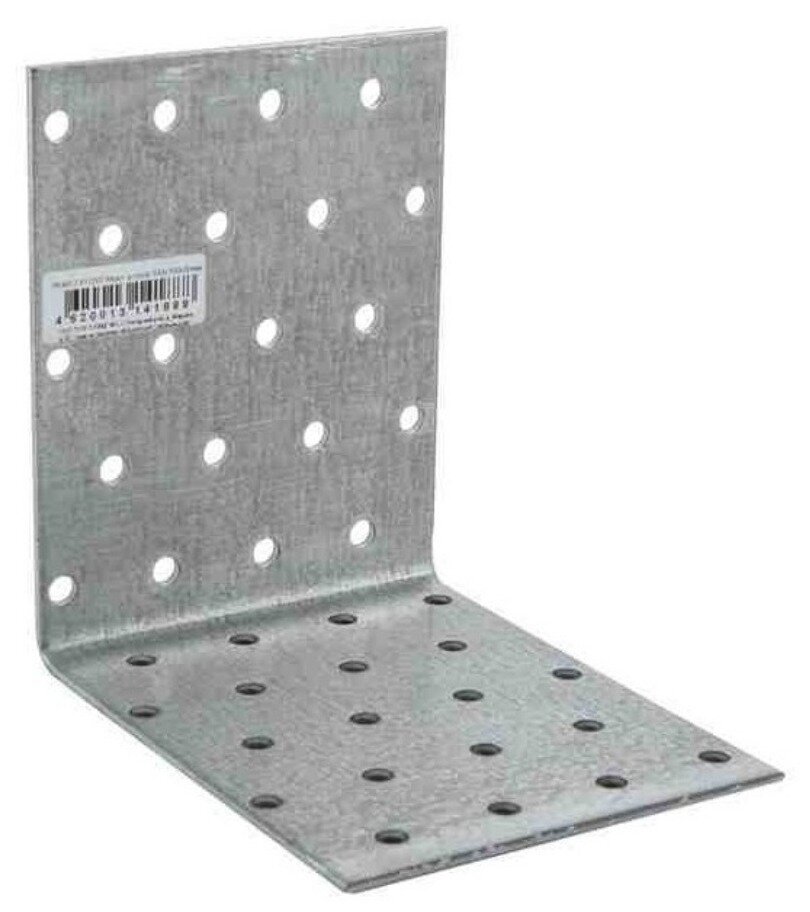 Крепежный уголок Rock Solid Connection / Рок Солид Конекшн перфорированный, из оцинкованной стали, серый, 100х100х80х2мм / строительство и ремонт