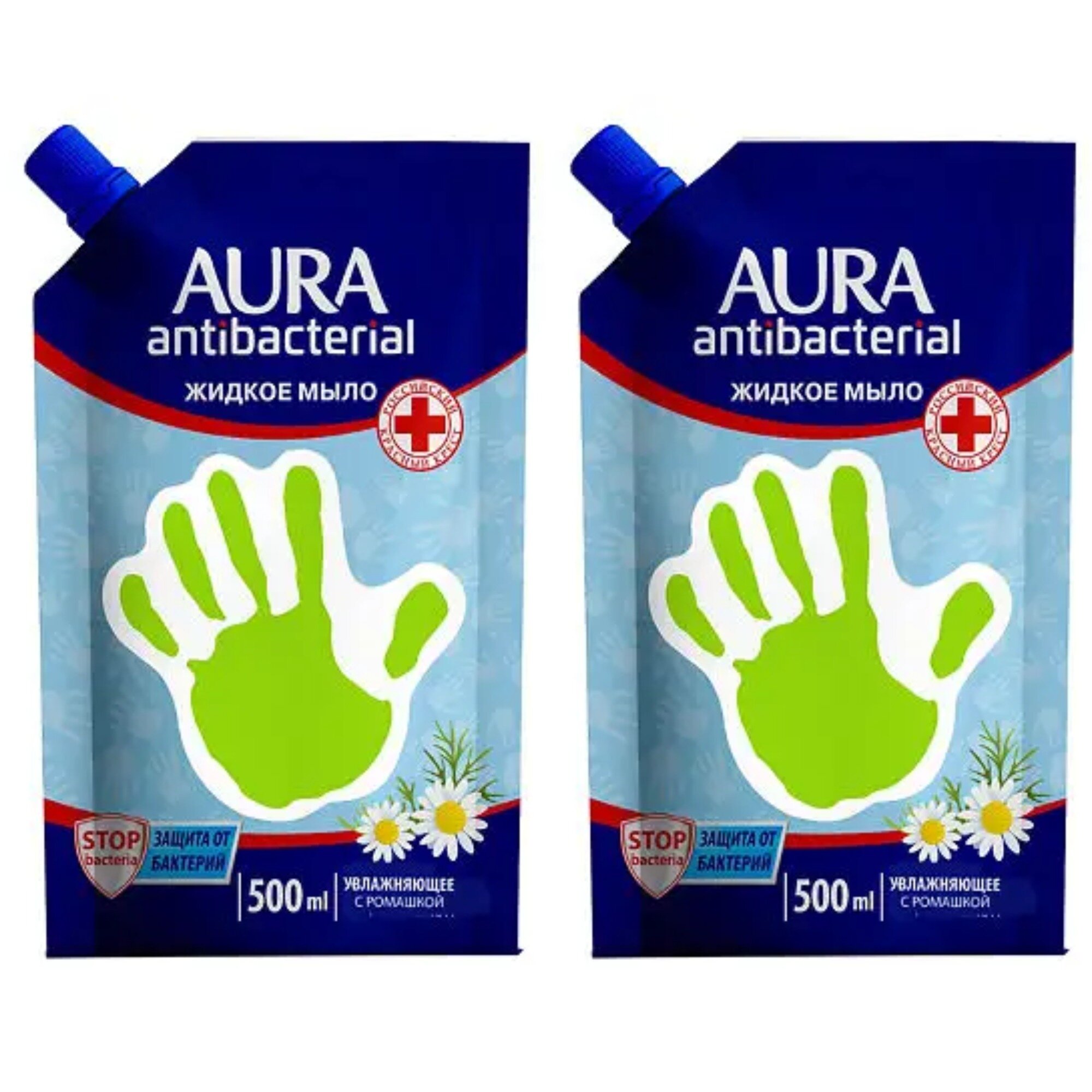 Мыло жидкое Aura, для всей семьи, с антибактериальным эффектом, Ромашка, 500 мл, 2 шт