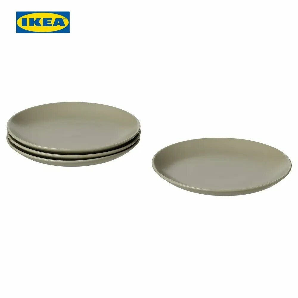 IKEA FARGKLAR Тарелка 20 см, 4 шт, зеленый, керамический гранит, для микроволновки и посудомоечной машины