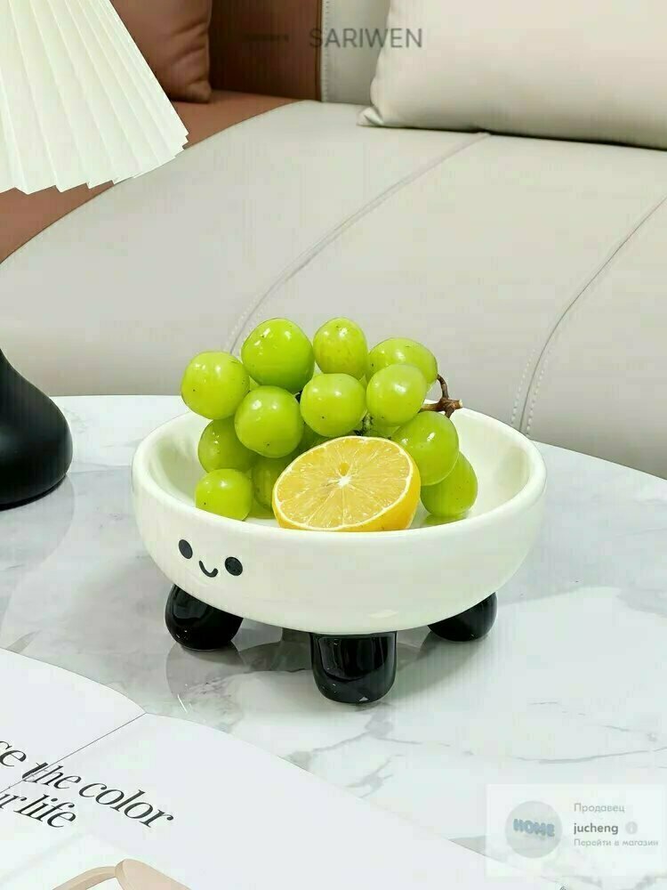 Фруктовница "SARIWEN", натуральный камень, белая, круглая, 18 см