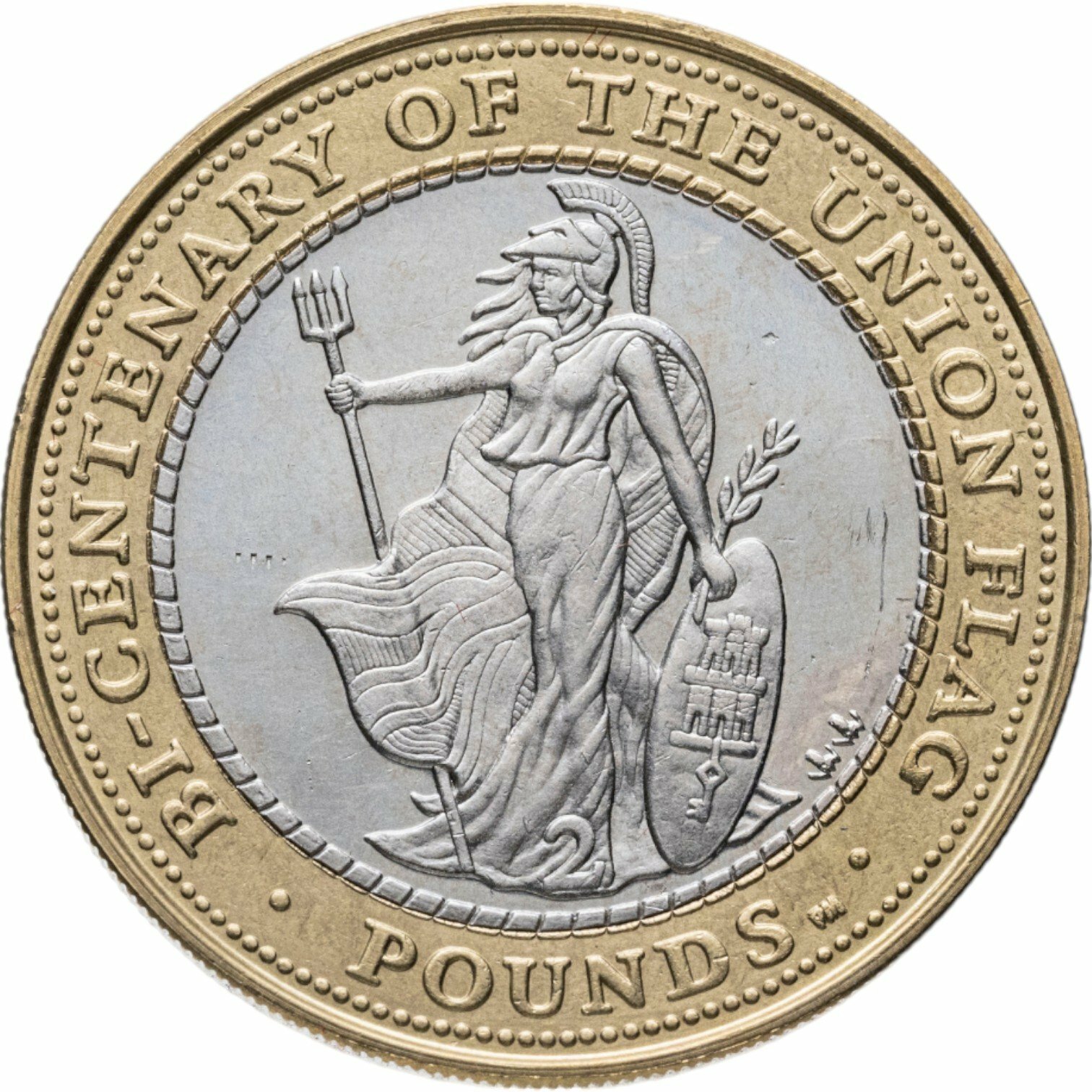 Гибралтар 2 фунта pounds 2001 "200 лет флагу Великобритании Union Jack", Биметалл, в сохранности UNC